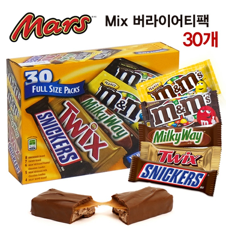 마즈 초코바 30개 스니커즈 트윅스 밀키웨이 엠앤엠즈피넛 밀크초콜릿 초등학교 중학교 학원 간식 티몬