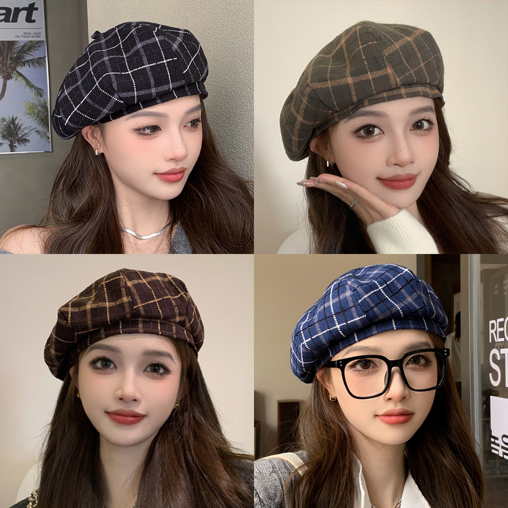 F W 잉글리쉬 빈티지 체크 베레모 고급모직 가을 겨울 여성모자 빵모자 털모자 화가모자 벙거지모자 버킷햇 티몬
