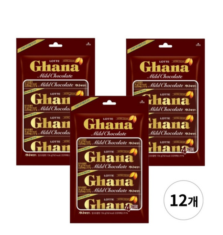 롯데 가나 마일드 초콜렛 34g X 12개입 티몬